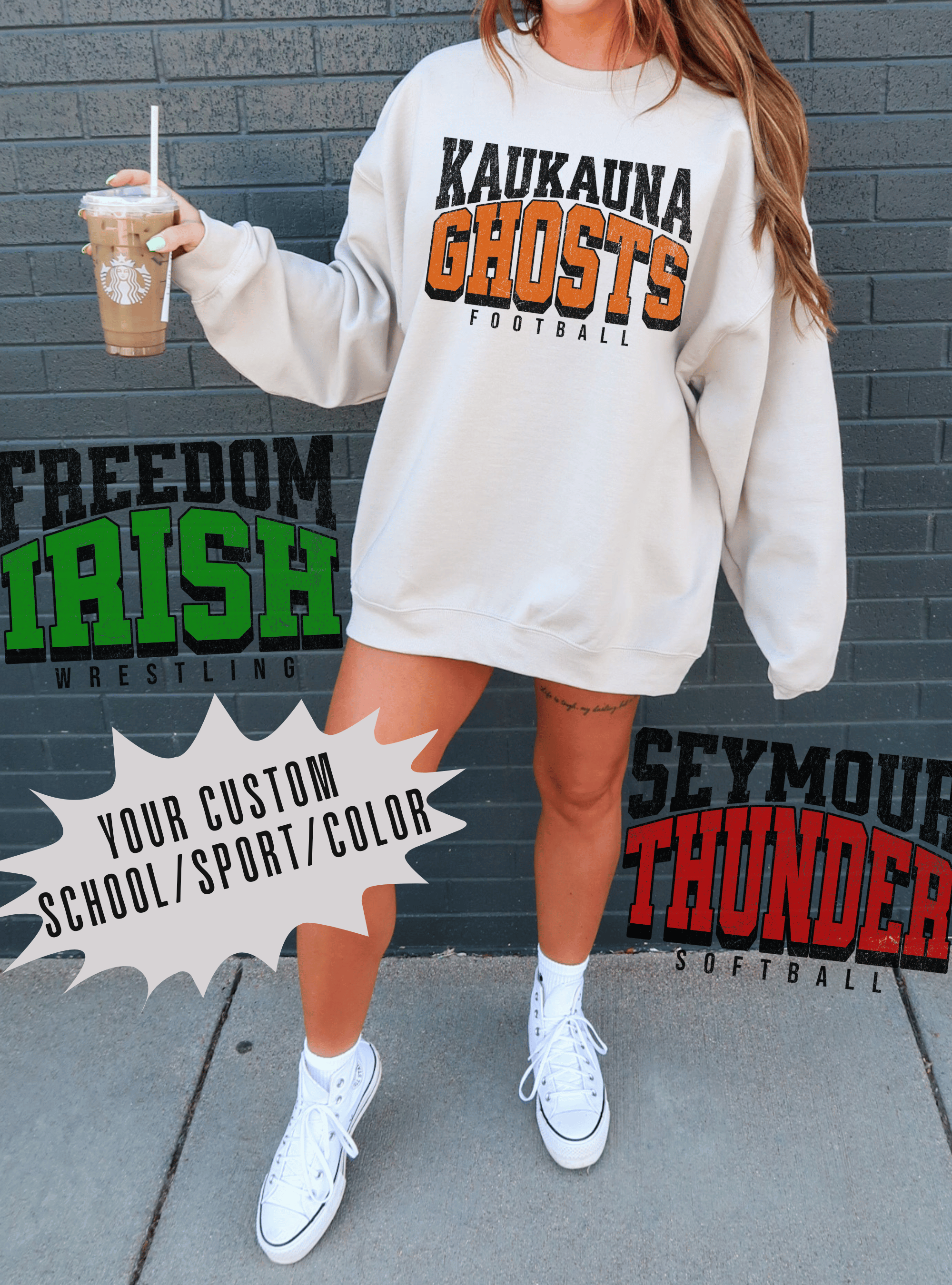 Graphic Crewneck Sweatshirt — Custom School Sport Color – One June Day
